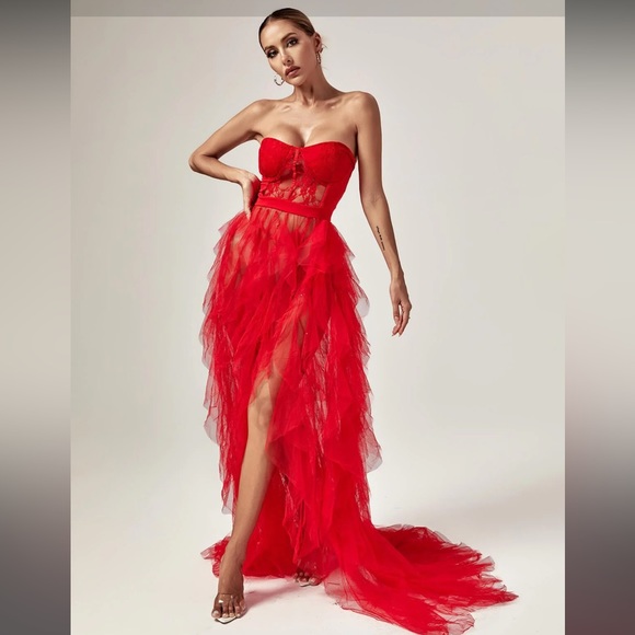 Mew Mews | Dresses | Mew Mews Dorothy Tulle Maxi Dress In Red | Poshmark